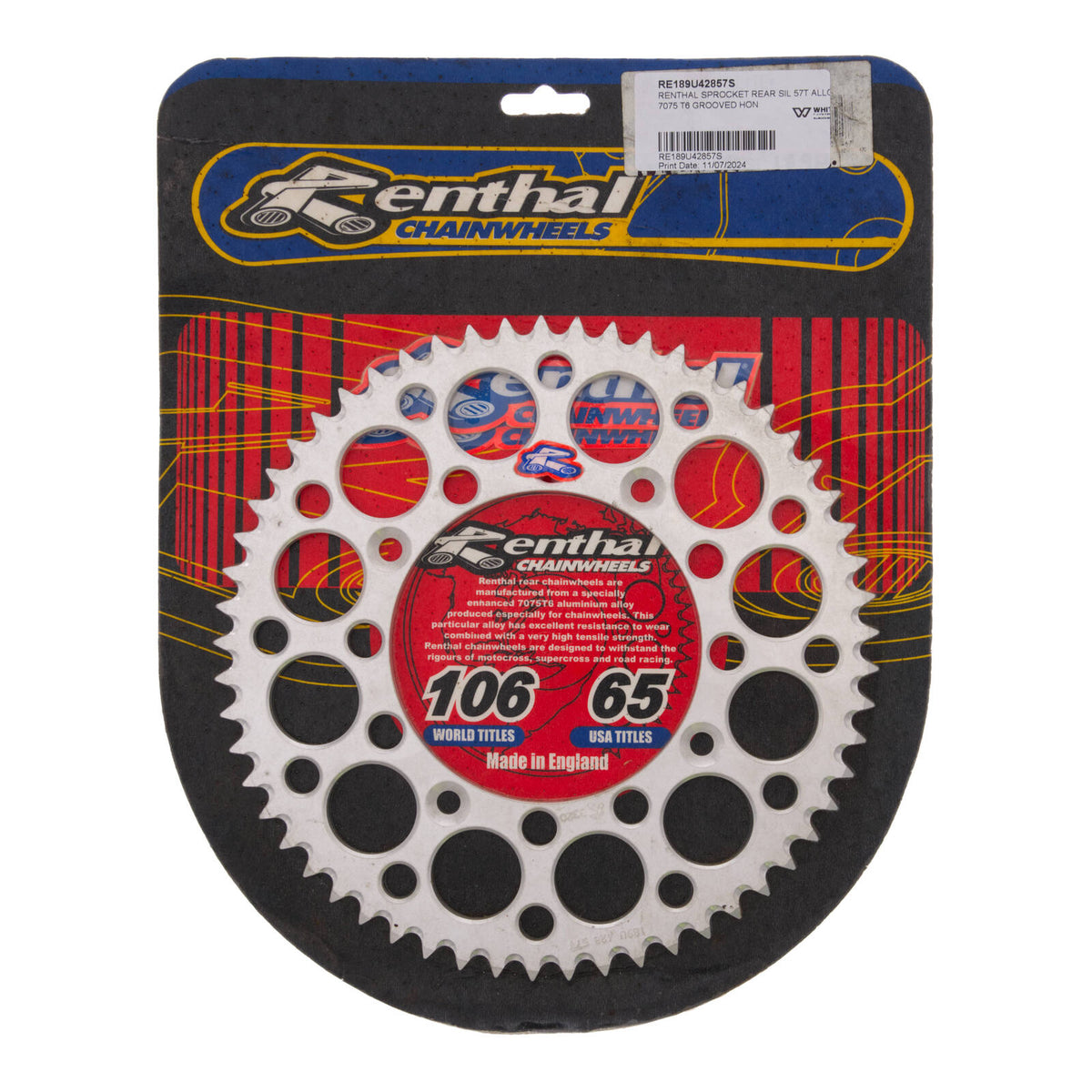 Renthal Sprocket Rear Silver 57t Alloy 7075 T6 Grooved Honda – Casbolts ...